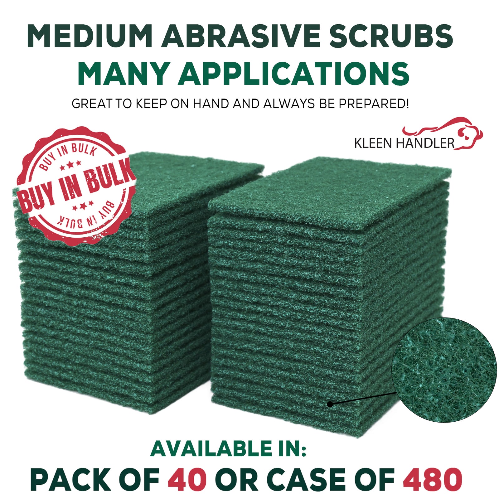 Medium Duty Green Scouring/Cleaning Pads, Versatile Scrub Sponges for ...