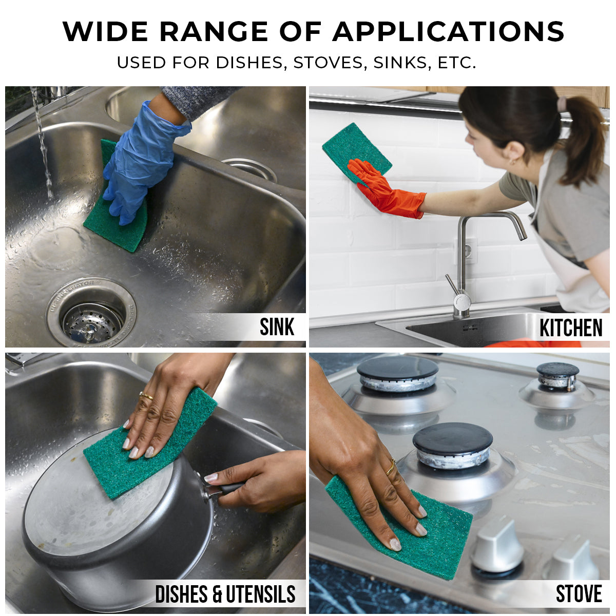 Medium Duty Green Scouring/Cleaning Pads, Versatile Scrub Sponges for ...
