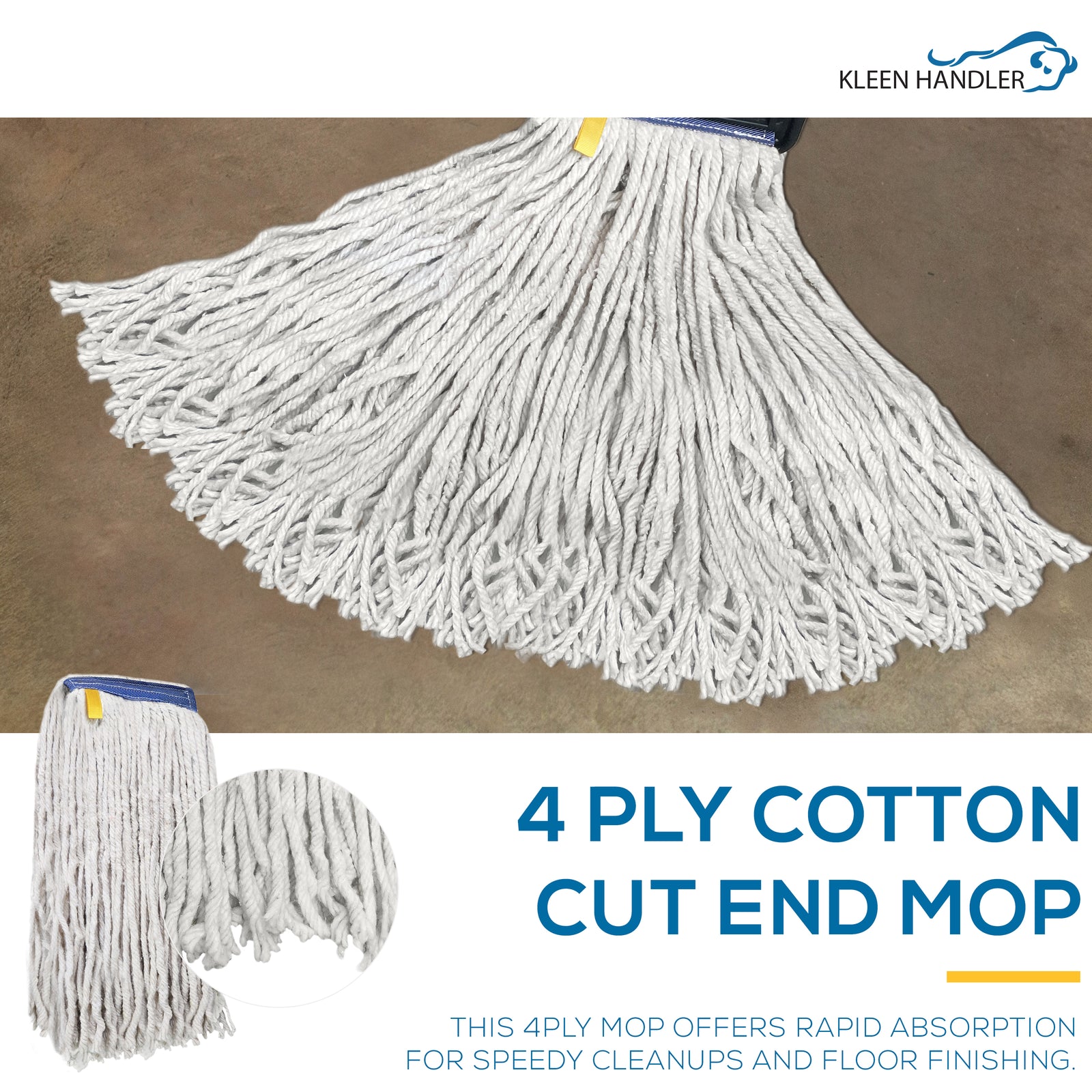 16 Oz Cut End Cotton Mop Head Replacement with 1.25-inch Universal Hea ...