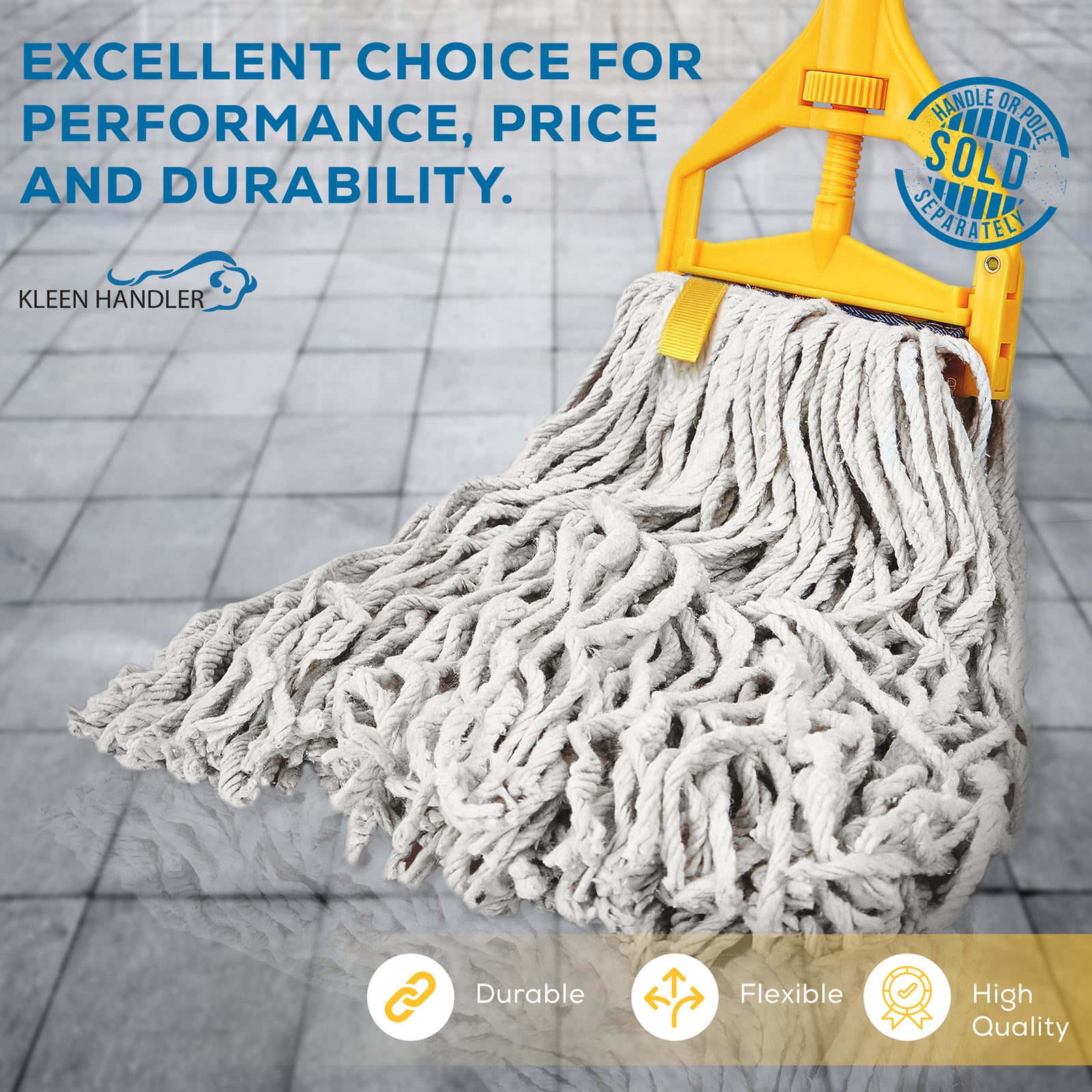 16 Oz Cut End Cotton Mop Head Replacement with 1.25-inch Universal Hea ...