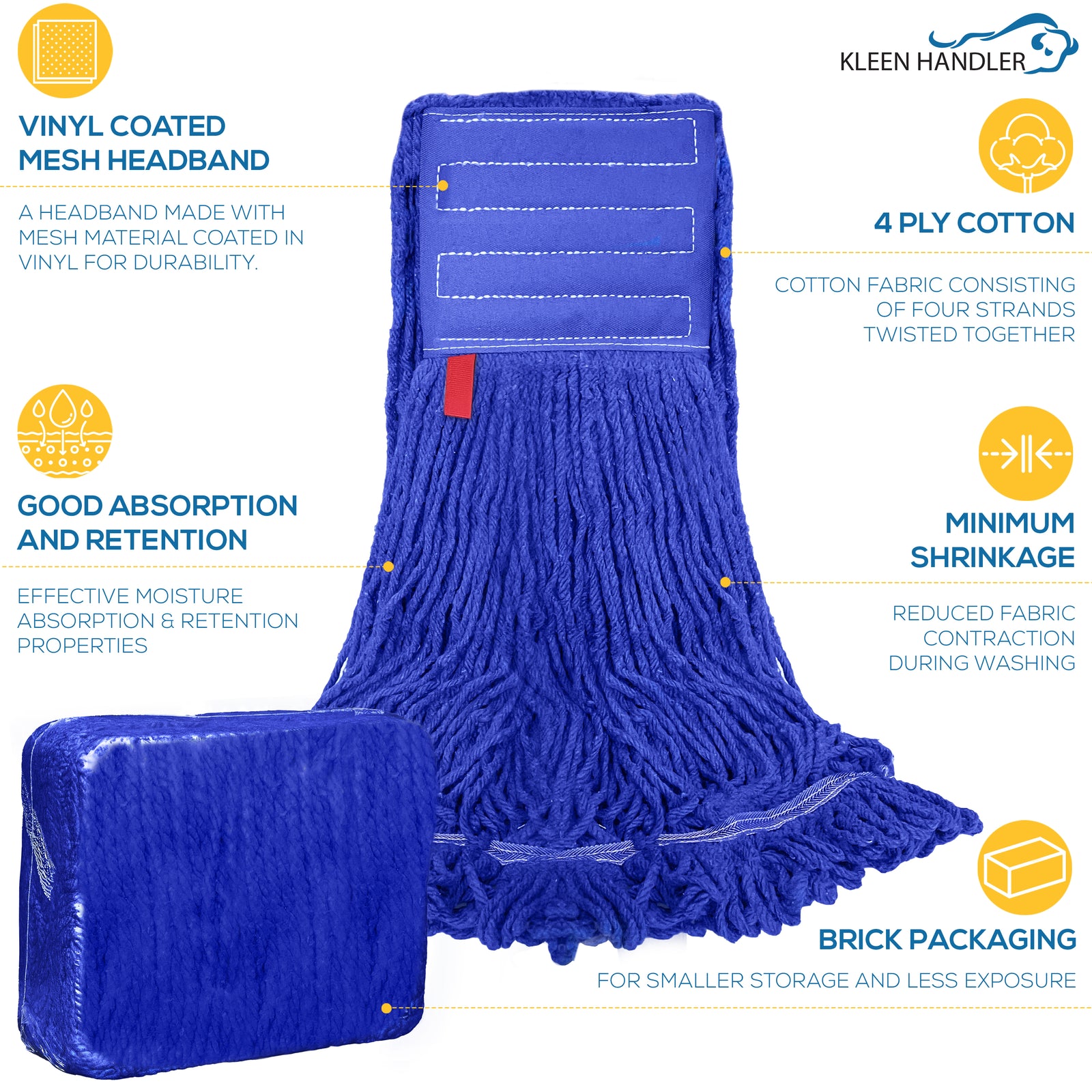 Heavy-Duty Dark Blue Blended Mop Head Refill 24 oz & 32 oz – Bison Life